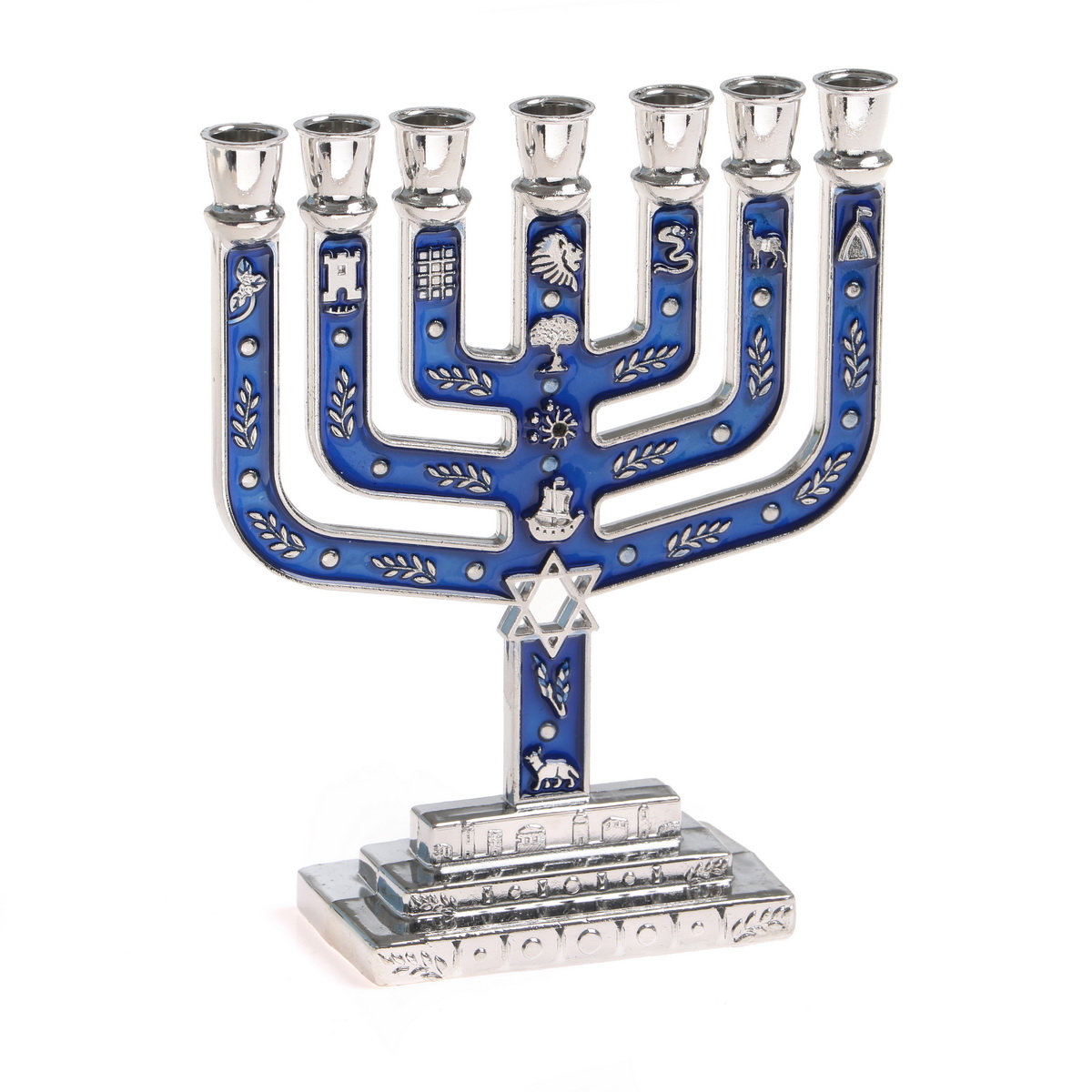 Silver and Blue 7 Candle Menorah - Matiel
