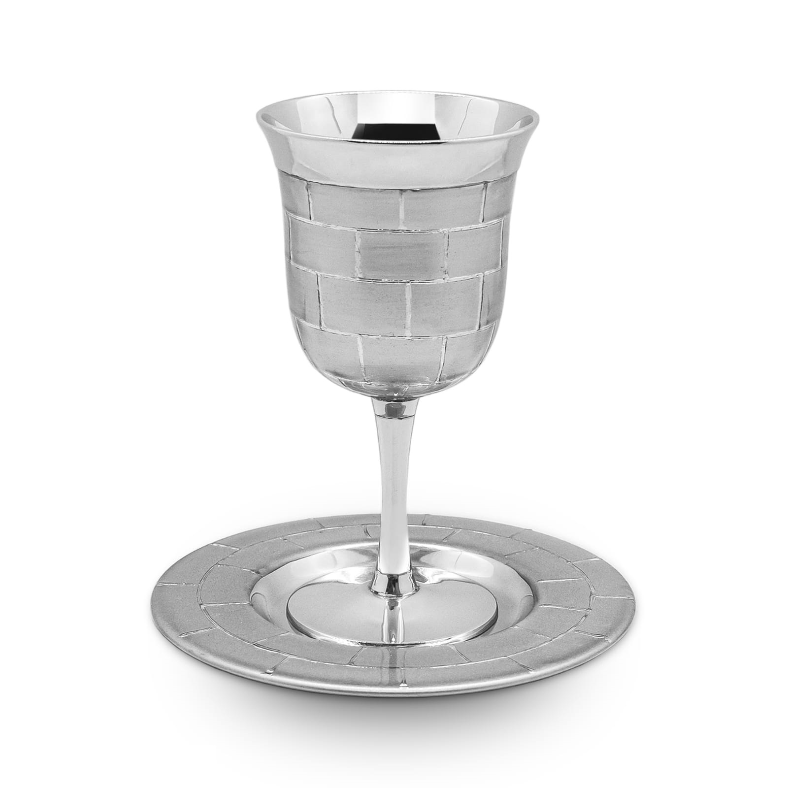 Kiddush cup with silver-plated Jerusalem stone decoration - Matiel